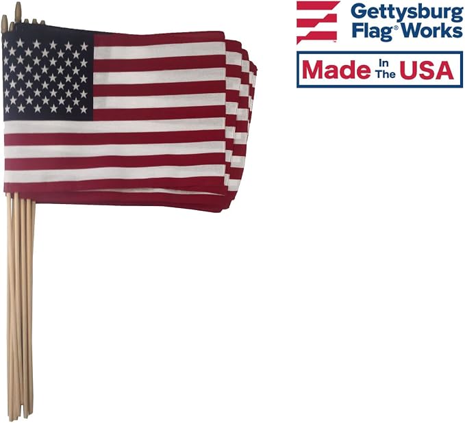 Amazon.com : One Dozen (12 Qty) 12x18 US Cotton Stick Flag American ...