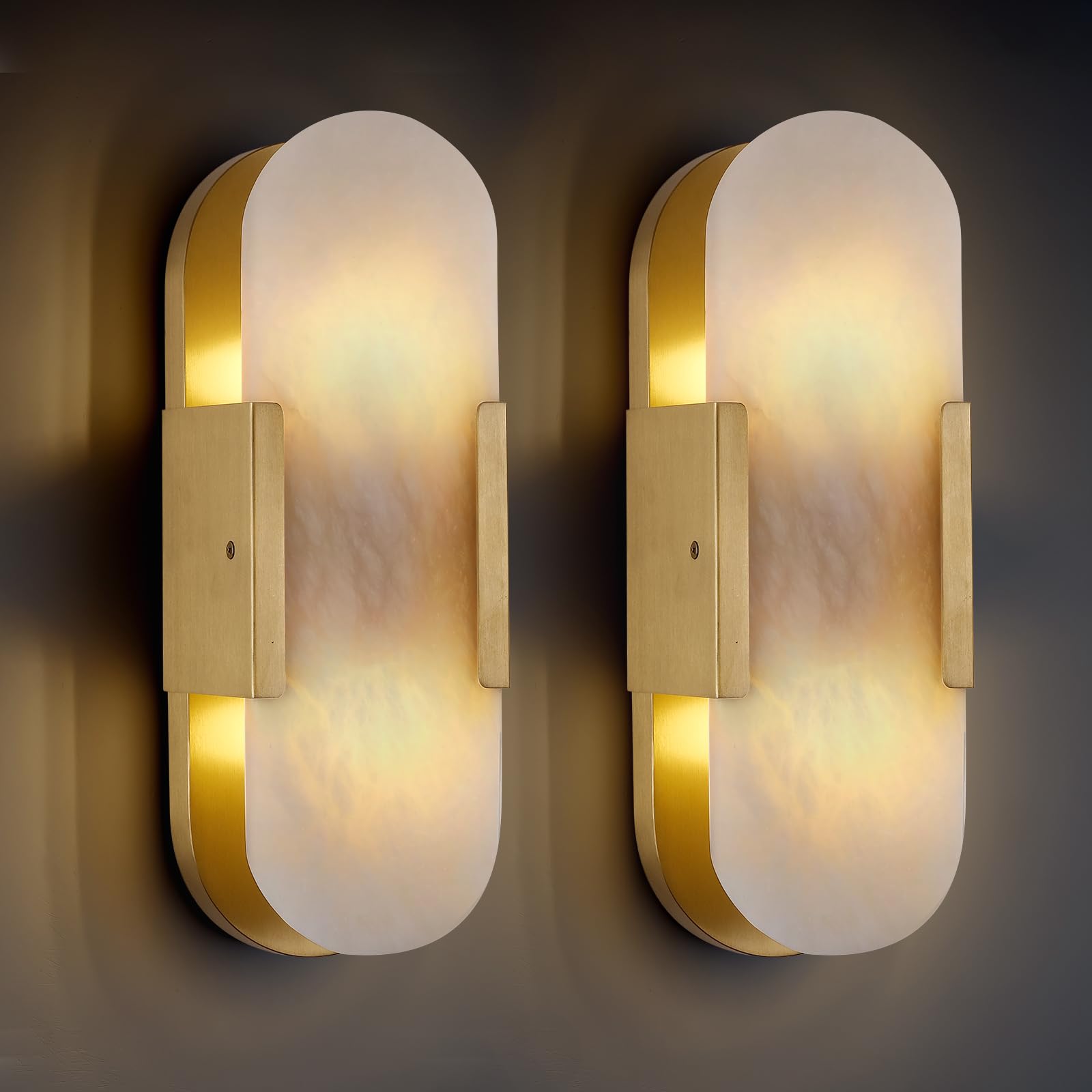 Sucelating 13.8 in Brass Alabaster Wall Sconces, Natural Marble Wall ...
