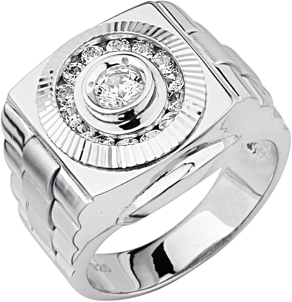.925 Sterling Silver Rhodium Plated Fluted Men's Ring - Size 8|Amazon.com