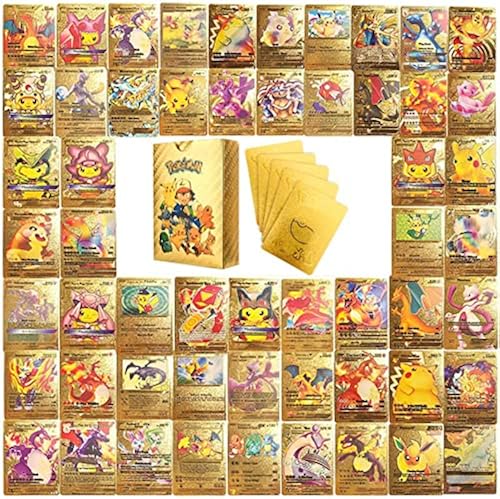 55 Pcs Gold Foil Cards, TCG Deck Box Assorted Gold Cards Packs (16 Vmax ...