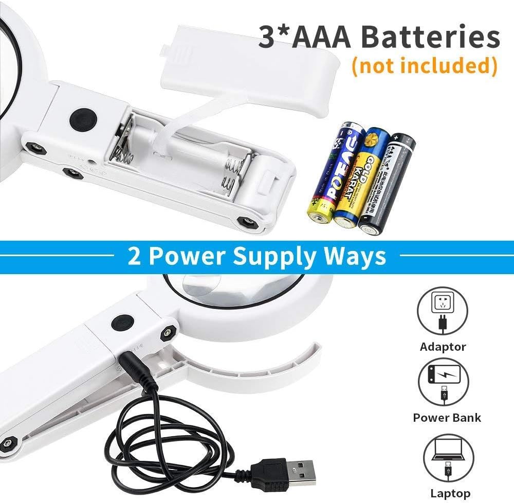 Powcan 5X Handheld Magnifier Illuminated Desktop Magnifying Glasses ...