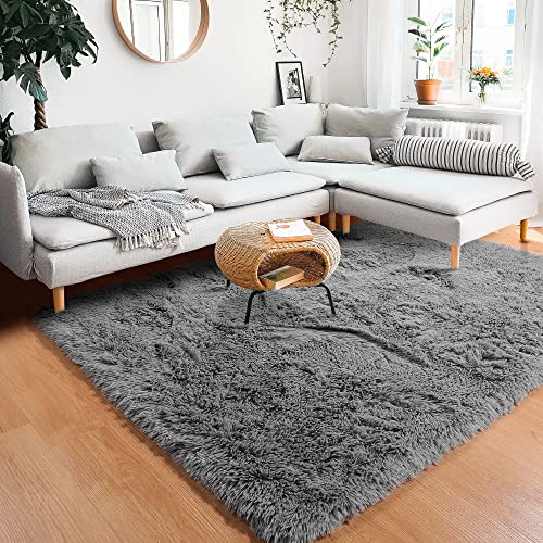 RUGTUDER Grey Soft Area Rug for Bedroom,5x8,Fluffy Rugs,Shag Carpet for ...