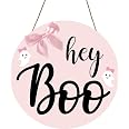 Amazon.com : Gankbite Halloween Hey Boo Wood Sign Pink Ghost Door ...