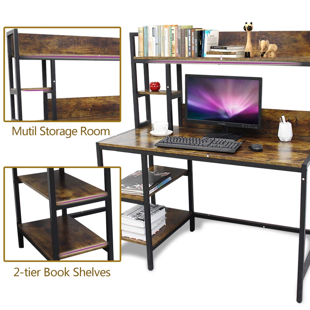 Bizzoelife Computer Desk with Hutch and 2-Tier Bookshelf?47 Inches ...