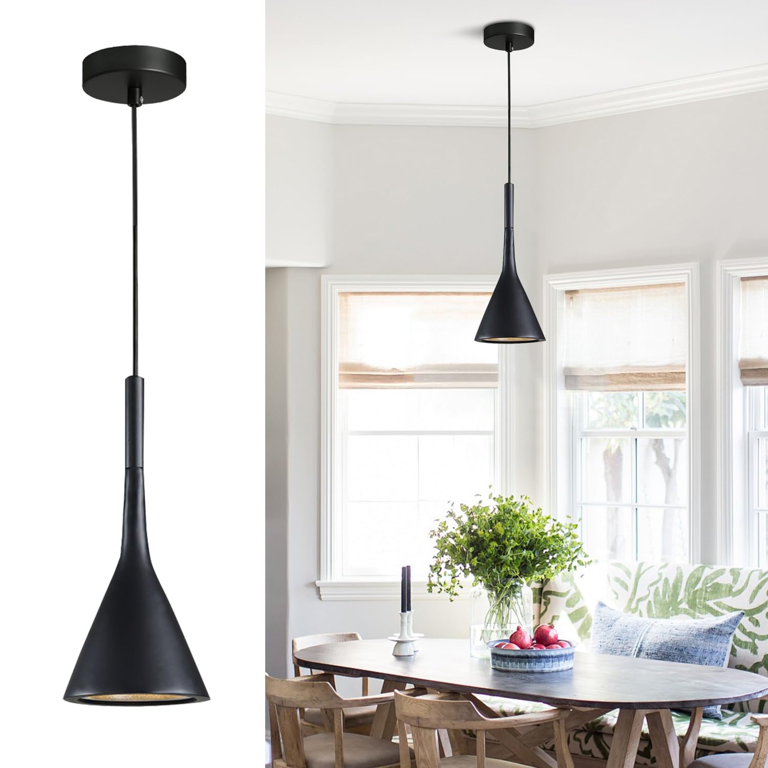 KCO Lighting Farmhouse Black Cone Pendant Light 1-Light Small ...