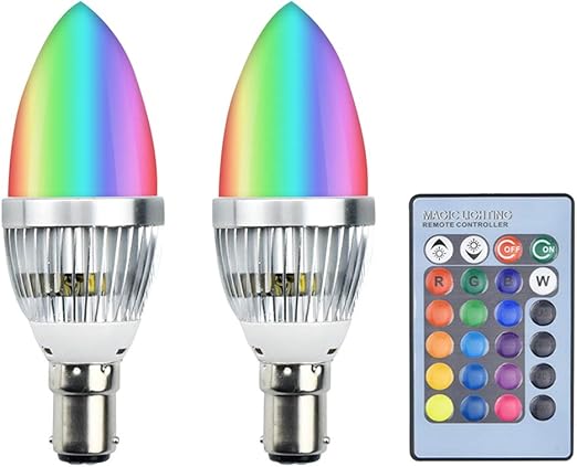 Bonlux RGB Colour Changing LED Candle Light Bulb Dimmable B15, Small Bayonet Cap SBC with 16 ...