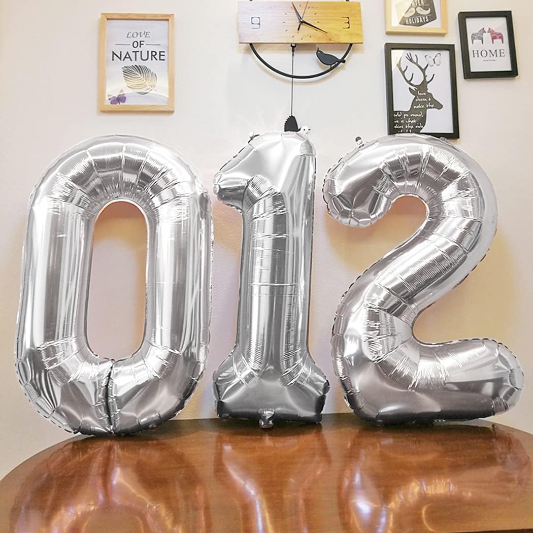 Aabellay Silver Number Balloons Large Foil Mylar Balloons 40 Inch Giant ...