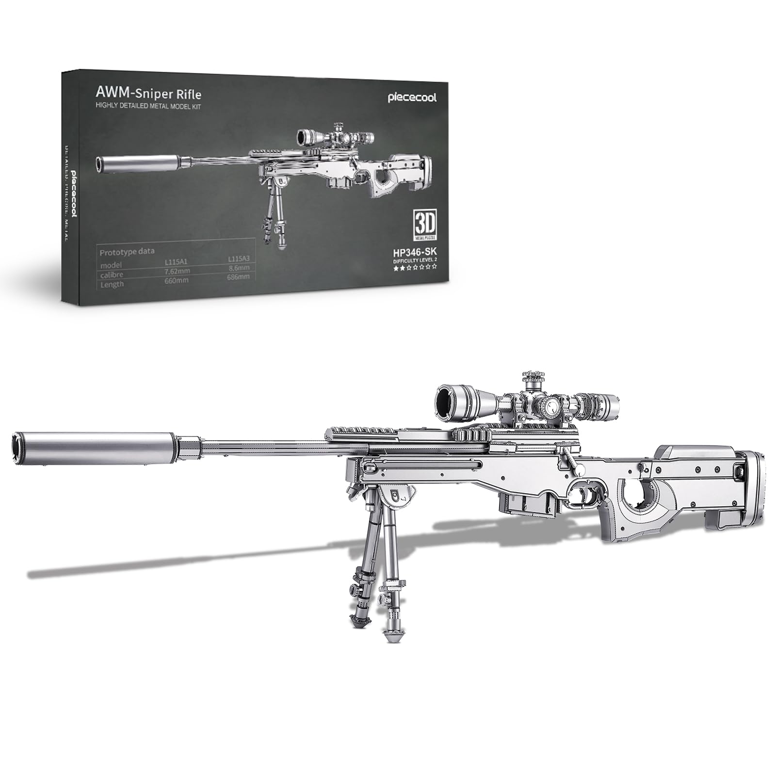 Piececool 3D Puzzles for Adults, AWM Sniper Rifle Gun Model to Build ...