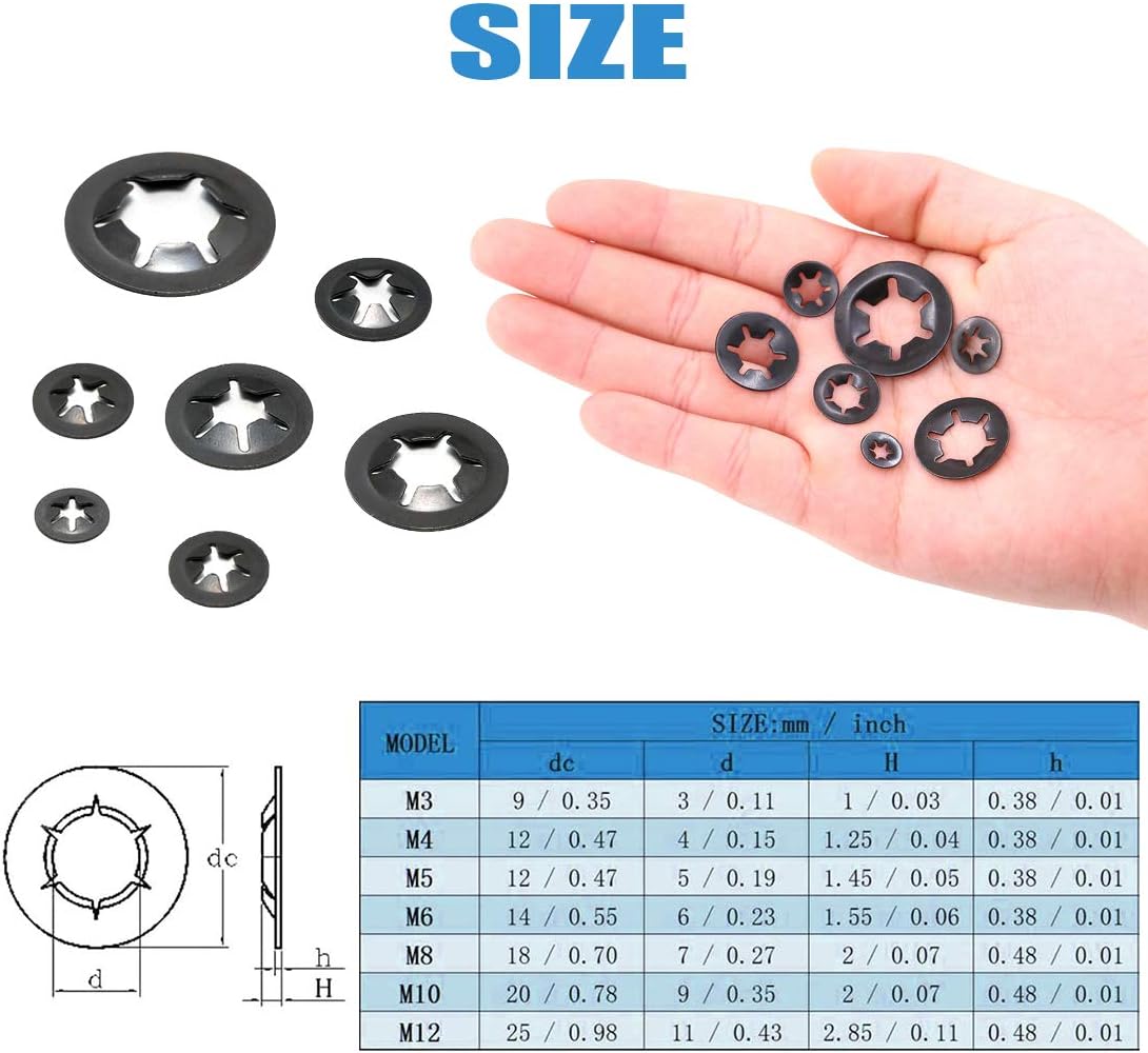 Glarks 280Pcs Internal Tooth Starlock Push On Locking Washers Speed ...