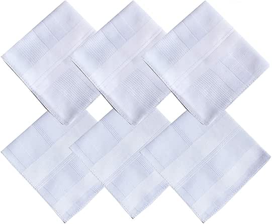 2 Pattern -Men's Cotton Handkerchiefs Solid White Large 17x17" Hankies ...