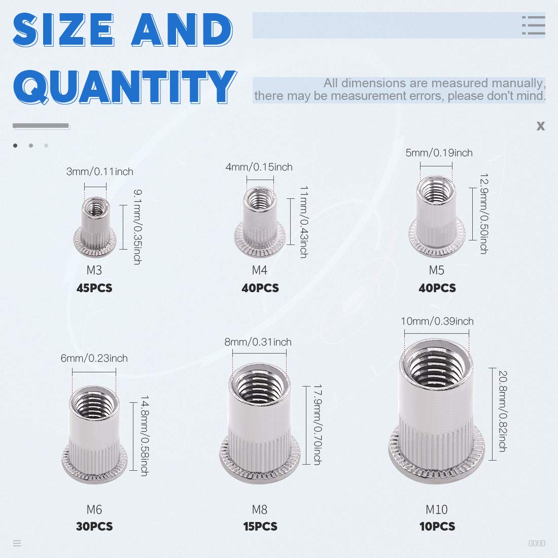 Mua Glarks 180Pcs 304 Stainless Steel Flat Head Threaded Rivetnut ...