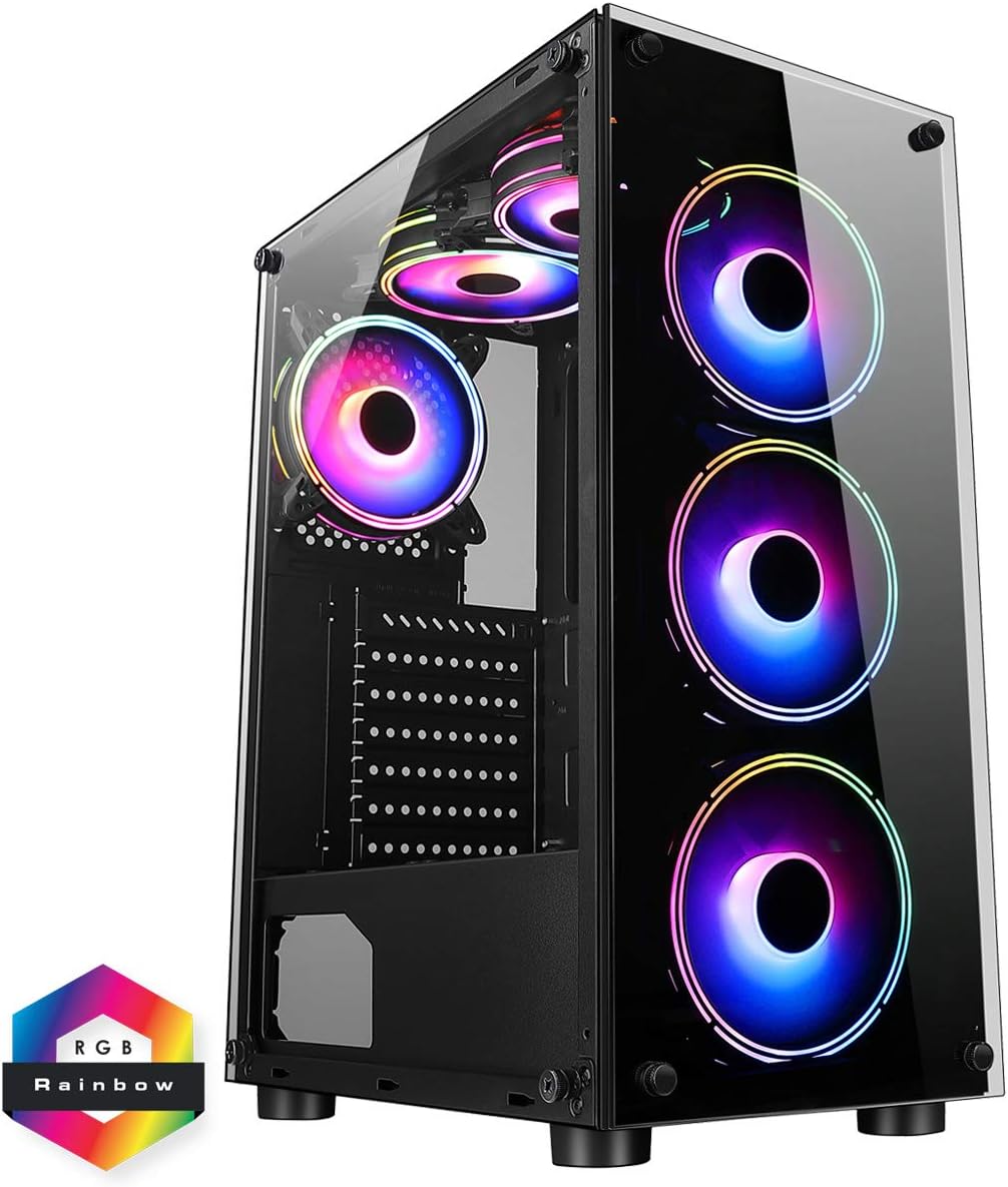 CiT Mirage F6 RGB Rainbow PC Gaming Case, Mid-Tower, ATX, 6 x RGB ...