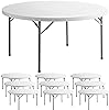 10 Pack 60" Round Granite White Plastic Folding Table - Heavy Duty ...