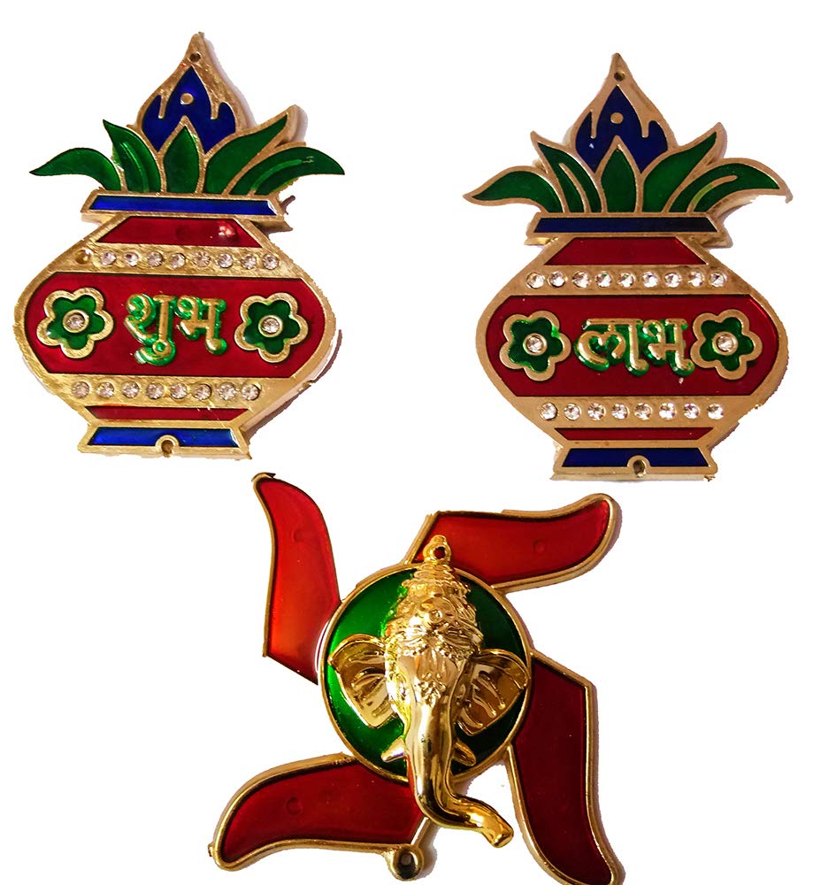 Buy DMS RETAIL Multicolor Metal Shubh Labh Ganesh Kalash Sticker for ...
