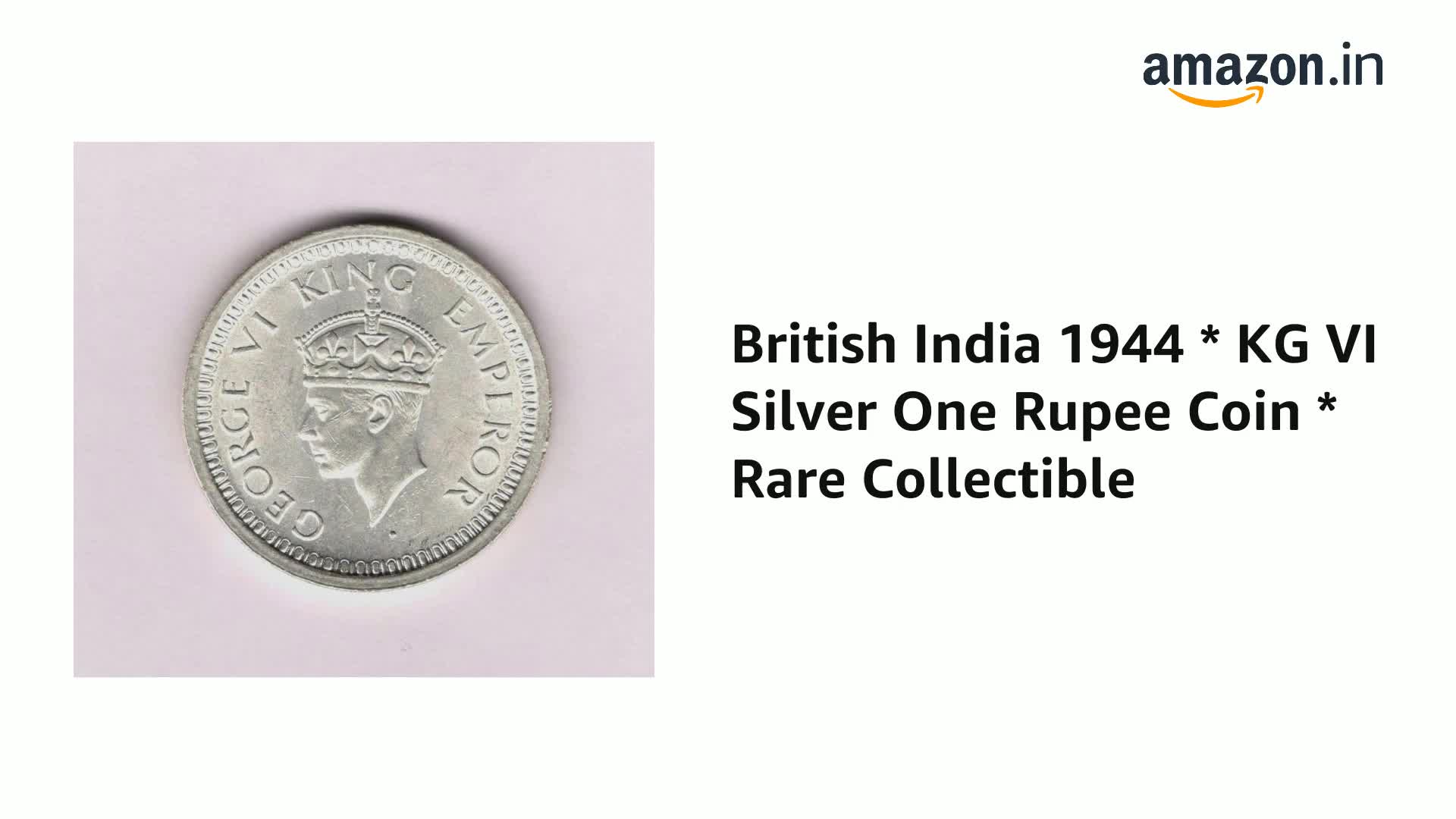 British India 1944 * KG VI Silver One Rupee Coin * Rare Collectible ...