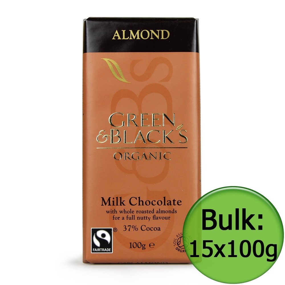 Amazon.com : Green & Black's - Almond Chocolate - 100g (Case of 15 ...