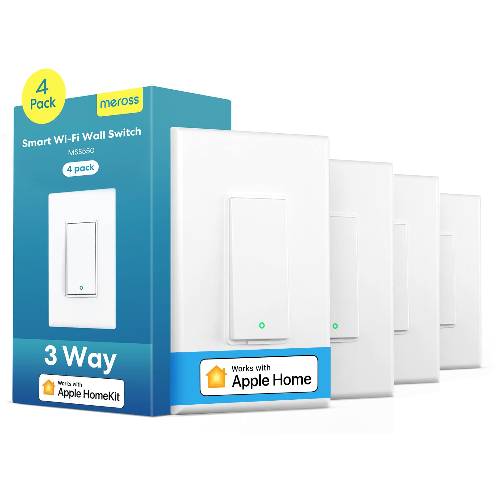 meross 4 Pack 3 Way Smart Switch Smart Light Switch Supports Apple ...