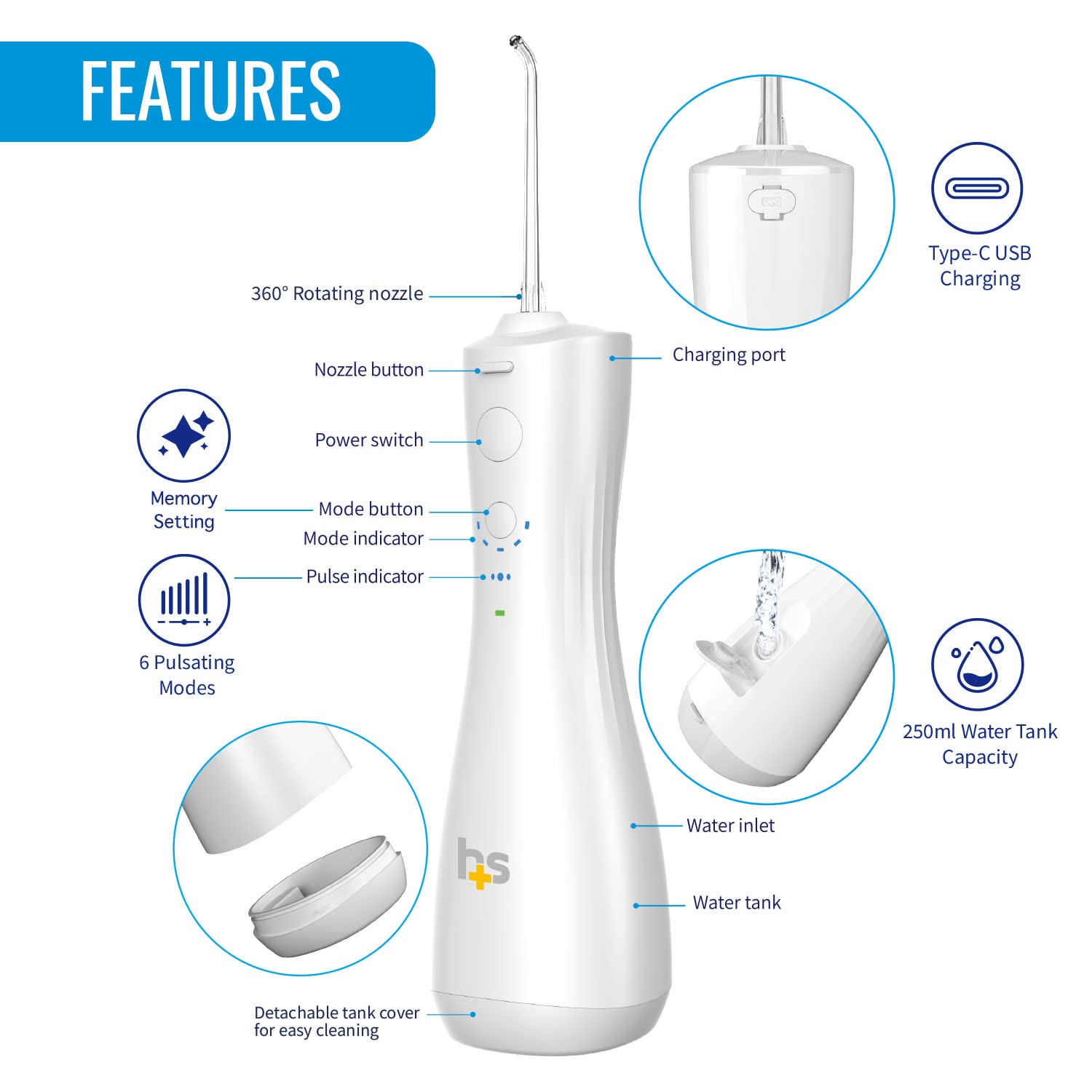 Mua HealthSmart Compact Cordless Water Flosser, Rechargeable Type-C USB ...