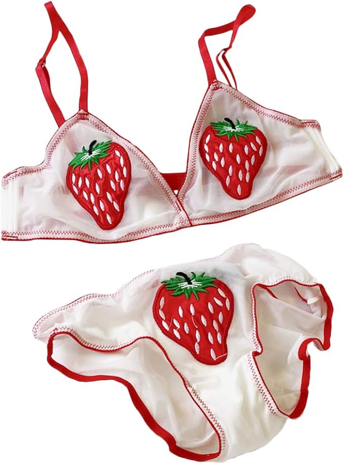 Amazon.com: YOMORIO Womens Sheer Bra and Panty Set Strawberry ...