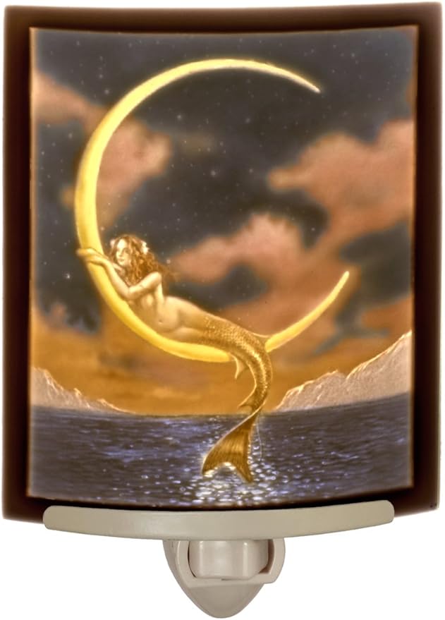 Mermaid and The Moon Colored Porcelain Lithophane Night Light-Art by ...
