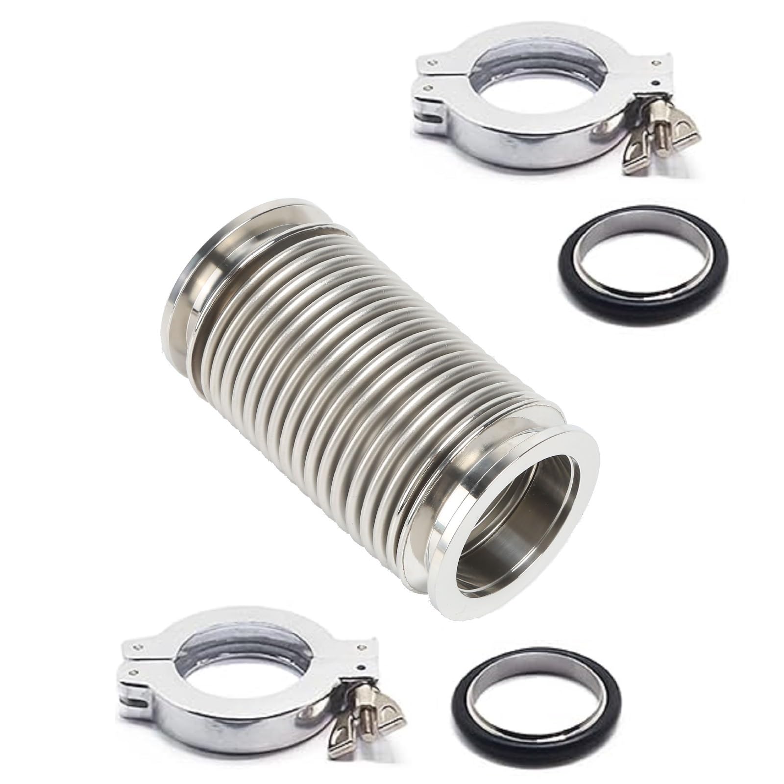 QMINOX SS304 KF40 Vacuum Corrugated Bellows Hose Set Length 100mm ...