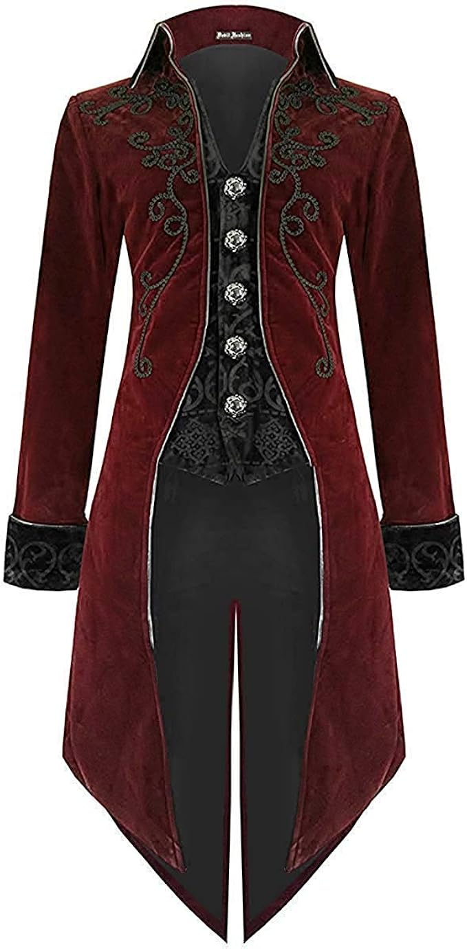 Devil Fashion Mens Tailcoat Jacket Red Velvet Goth Steampunk Aristocrat ...