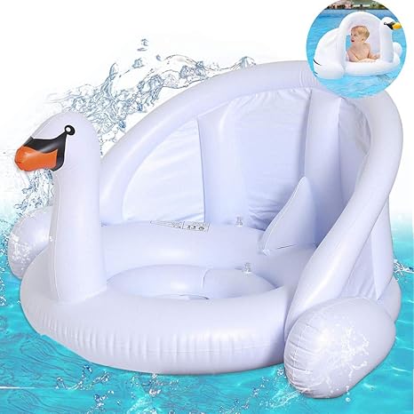 mciskin Baby White Swan Inflatable Pool Float with Sun Canopy Float ...