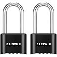 DELSWIN Combination Lock Outdoor Padlock - Weatherproof Extended 2-1/2 in. Long Shackle ...
