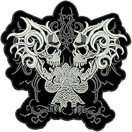 Large Sew-on Iron-on Embroidered Gothic Badge Patch Two Skulls Black ...