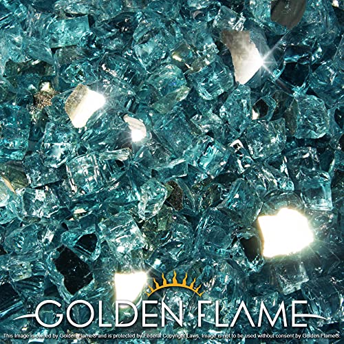 Golden Flame 10-Pound Fire Glass 1/4-Inch Caribbean Blue Reflective on ...