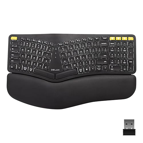 DeLUX Upgraded Ergonomic Wireless Ergo Split Keyboard with Backlit, 2 ...
