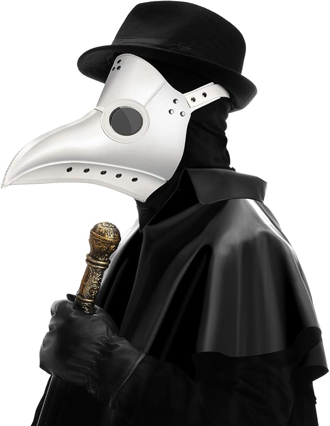 Creepy Party Plague Doctor Mask White Leather Long Nose Bird Beak ...