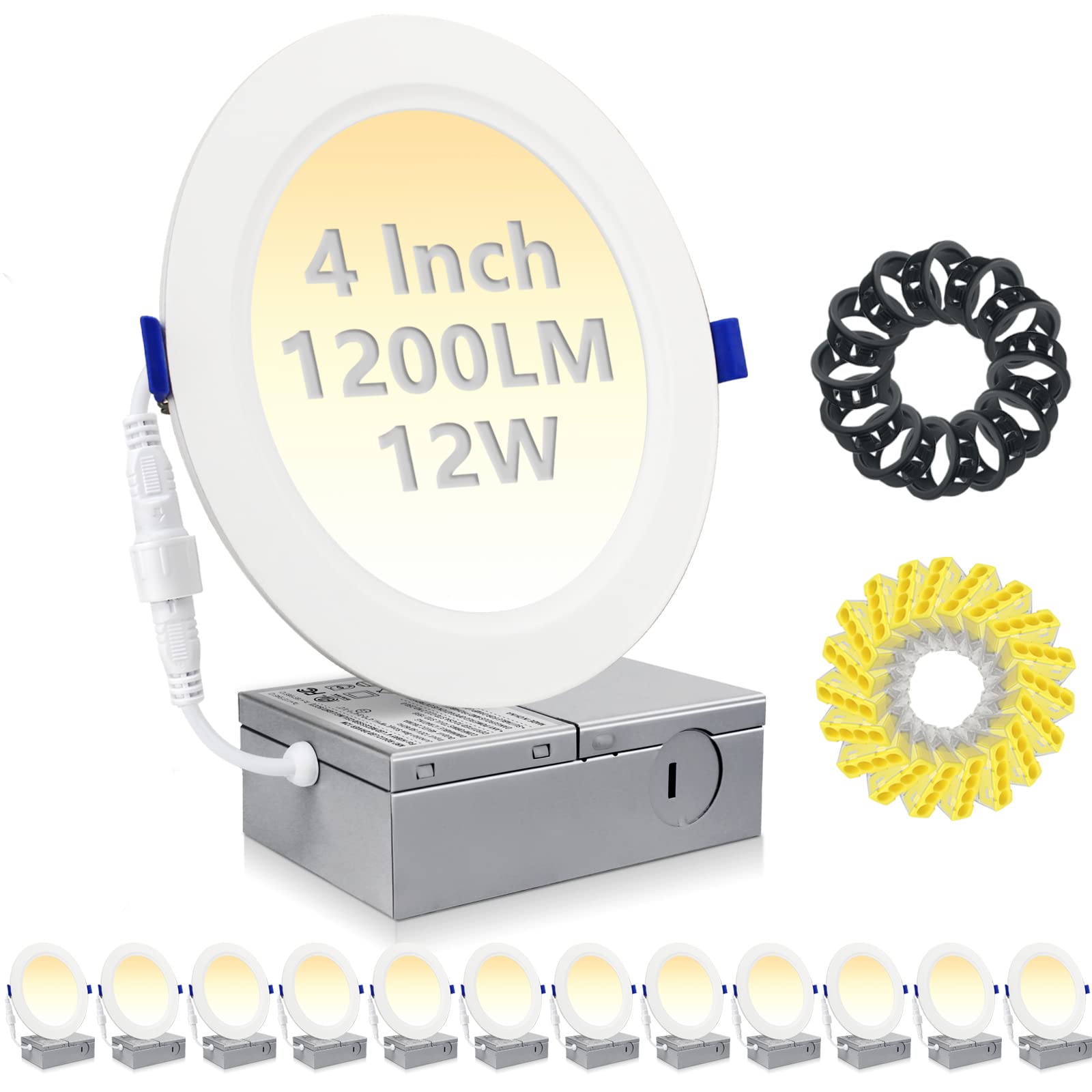 HiBay 12 Pack Canless LED Recessed Ceiling Lights 4 Inch, 1200LM 12W ...