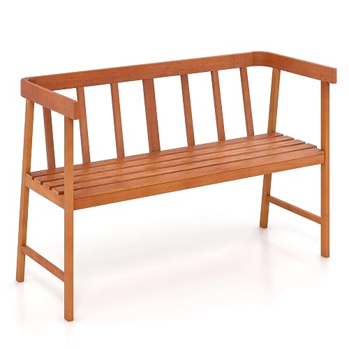 Tangkula Outdoor Eucalyptus Wood Bench, 2-Person Garden Bench with ...
