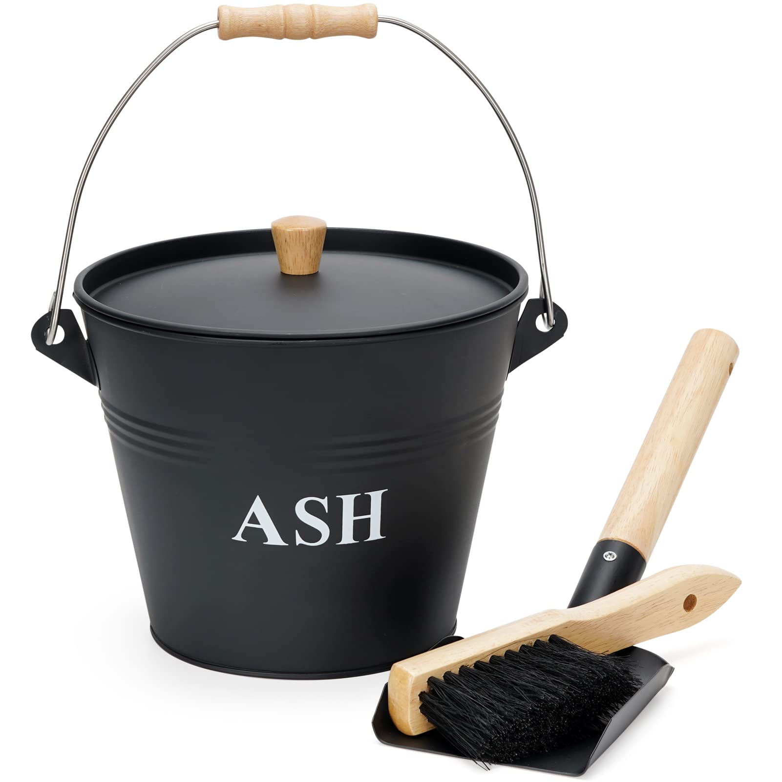 Mini Ash Bucket with Lid, Shovel and Broom, 1.5 Gallon Fireplace Metal ...