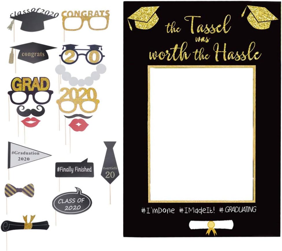 Amosfun Graduation Photo Props Glitter Graduation Phtoto Booth Props ...