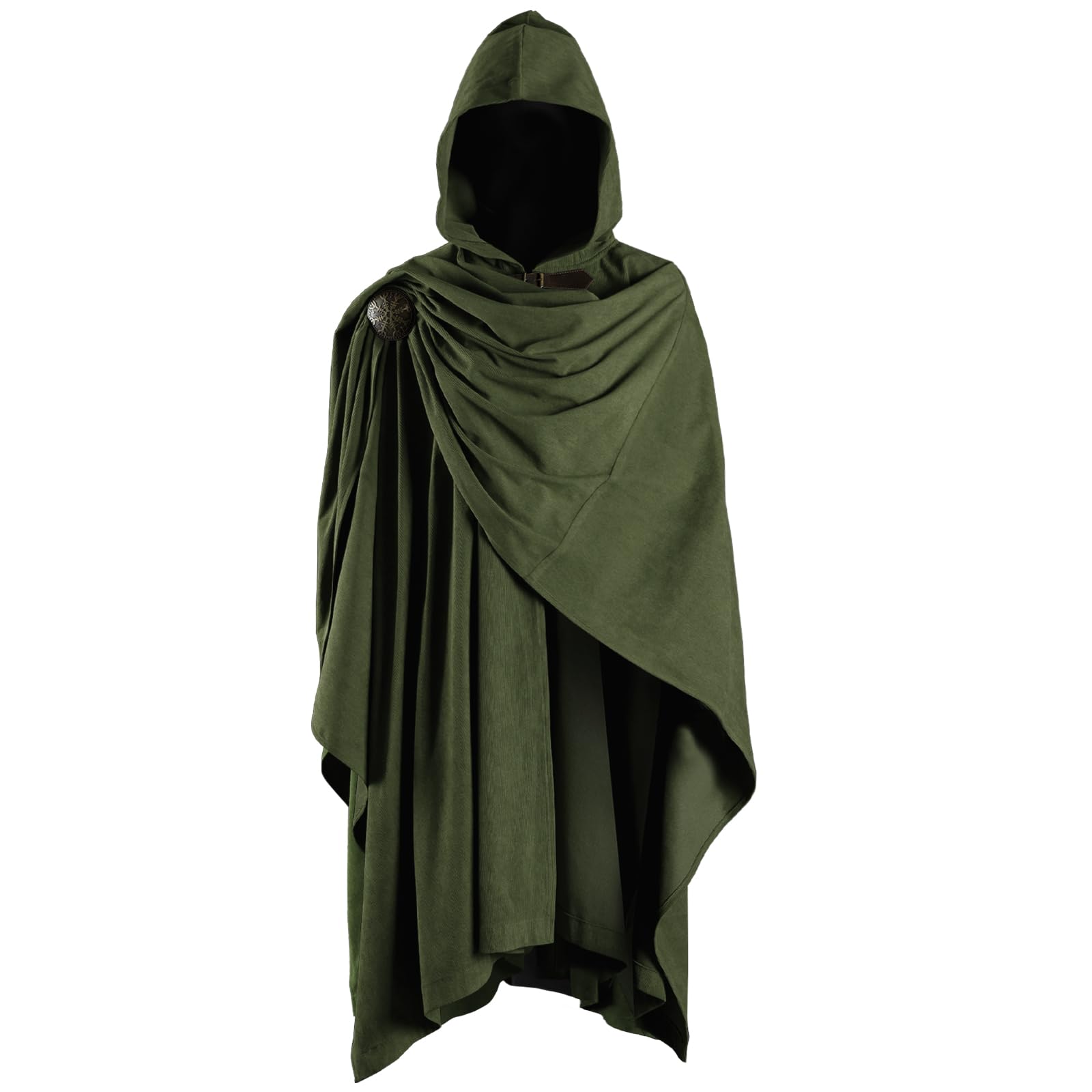 HiiFeuer Medieval Corduroy Hooded Cloak with Adjustable Brooch, Fantasy ...