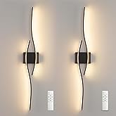 Benkut Modern LED Vanity Lights Set of 2, Black Wall Sconce with Remote Control Dimmable Indoor ...