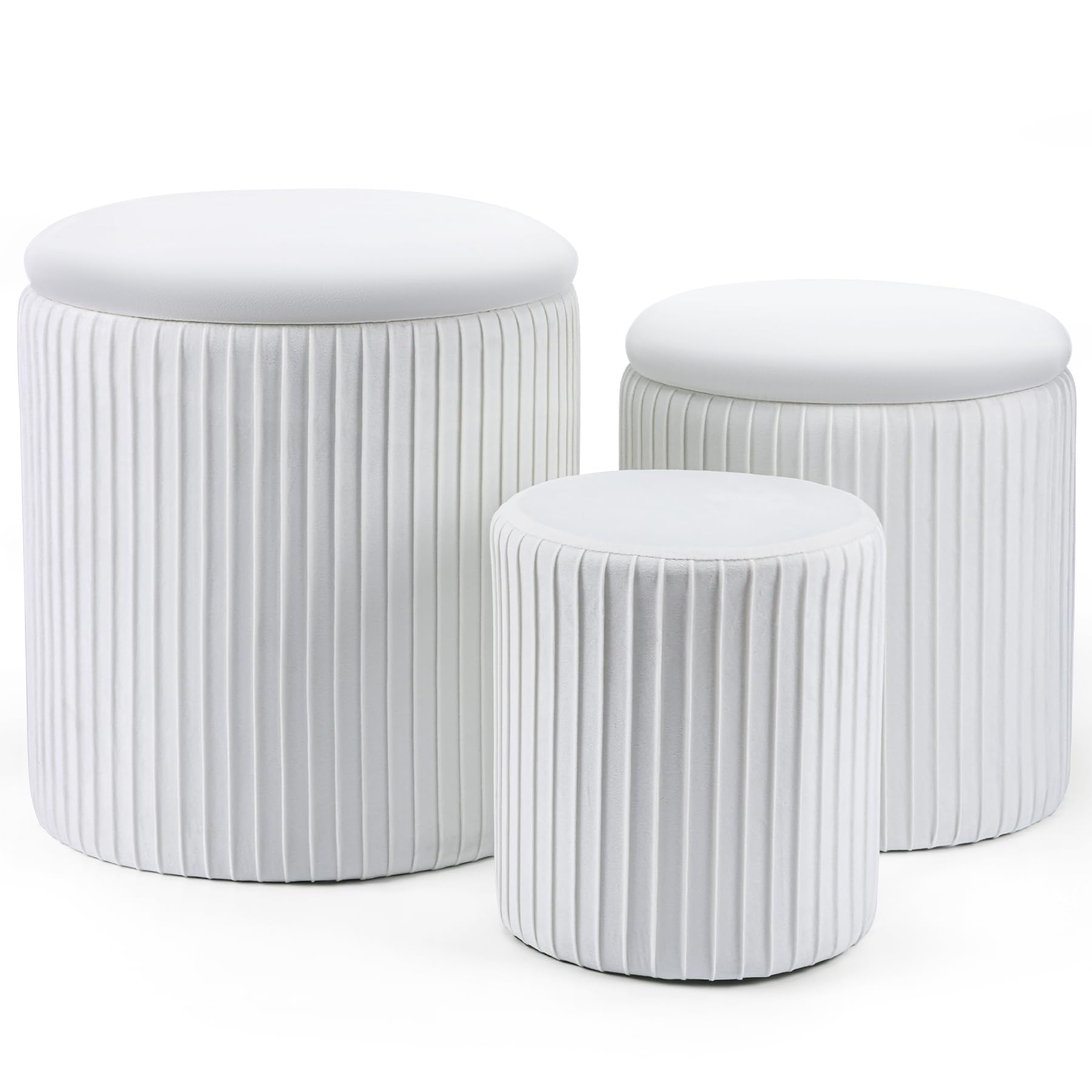 WENRENER Ottoman with Storage, Velvet Round Storage Ottoman Set of 3 ...