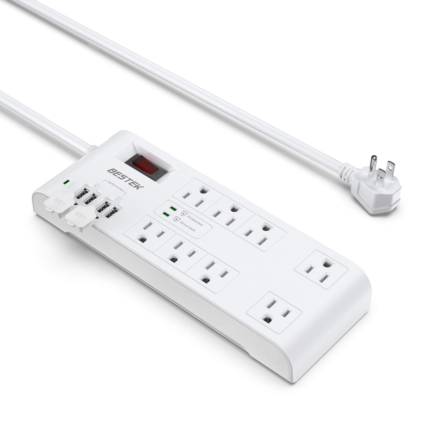 BESTEK 4,000 Joules Surge Protector with USB, Power Strips with 8 AC ...