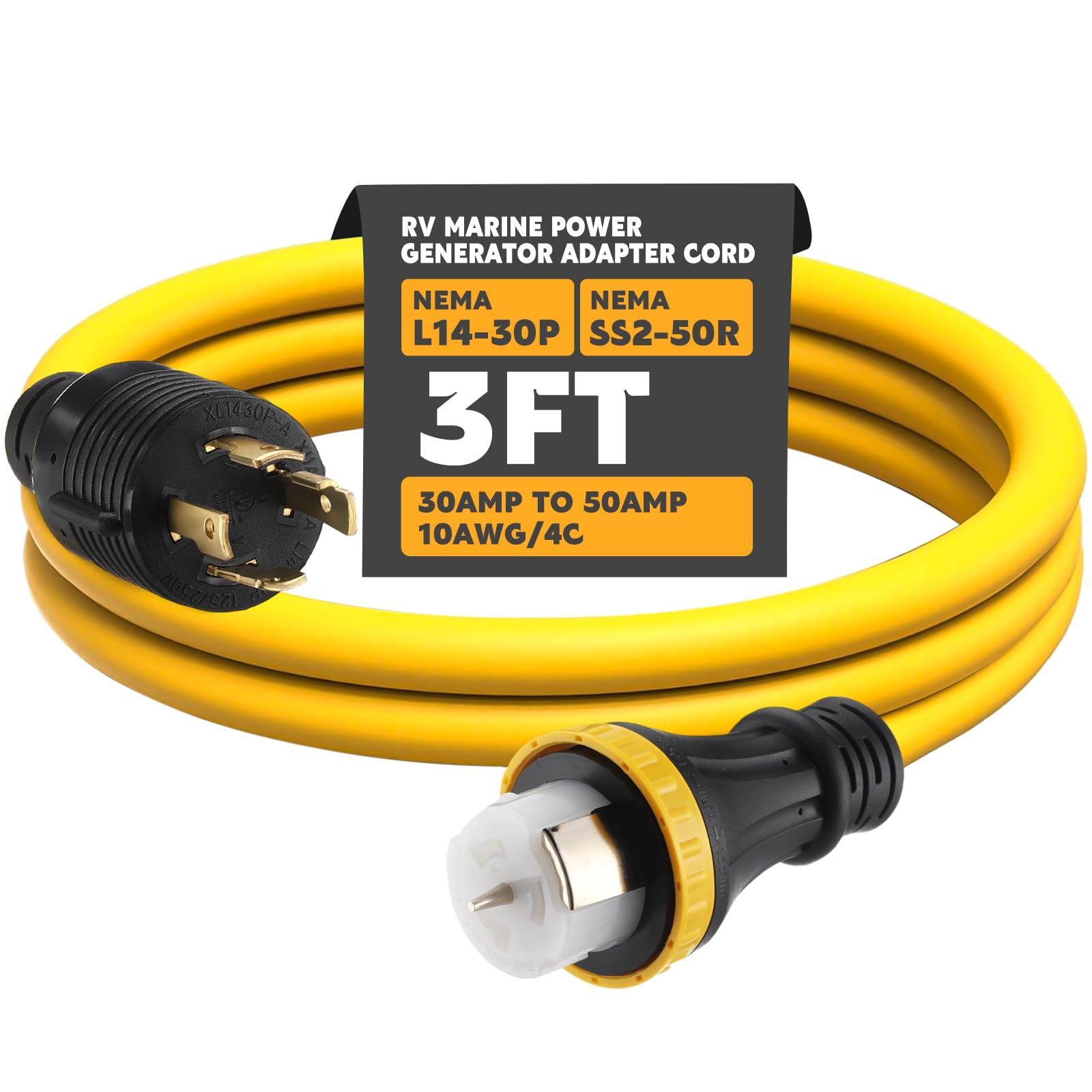 Tellegloww 3FT NEMA L14-30P to SS2-50R RV Marine Power Generator ...