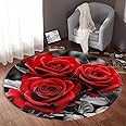 Amazon.com: Red Rose Round Rug Flower Print Memory Foam Bathroom and ...