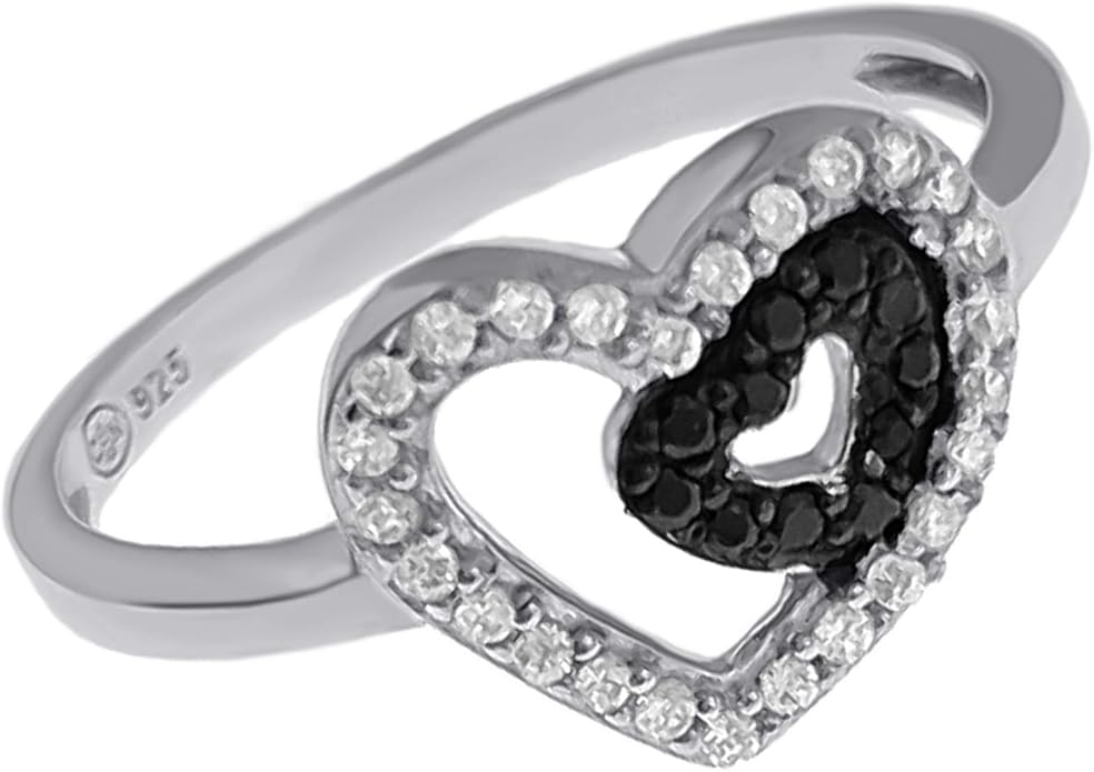 Anello a forma di cuore in argento 925 rodiato e ossido di zirconio ...