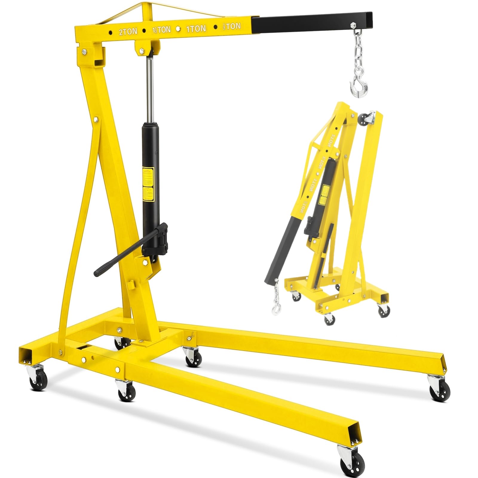 Folding Hydraulic Engine Hoist 2 Ton, Cherry Picker Shop Crane with 6 ...