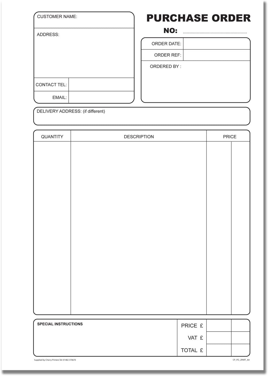 Cherry Carbonless NCR Purchase Order Books A4, A5 – Duplicate ...