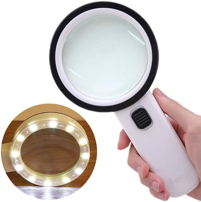 Extra Large Handheld Strong Magnifying Glass With 12 LED And UV Light 
