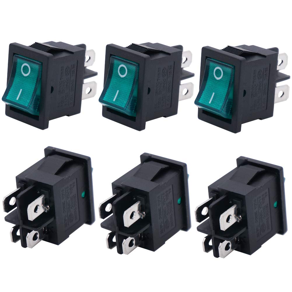 Twidec/6Pcs AC 6A/125V 10A/250V DPST 4 Pins 2 Position ON/Off Green LED ...