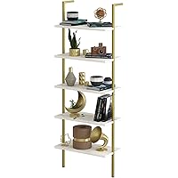 Amazon.com: aboxoo Ladder Shelf White Marble Open Bookshelf 5-Tier Wall ...