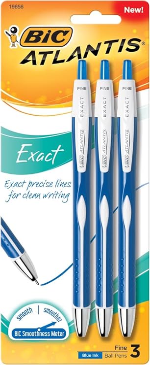 BIC - Atlantis Exact Retractable Ball Pen, Fine Point (0.7 mm), Blue ...