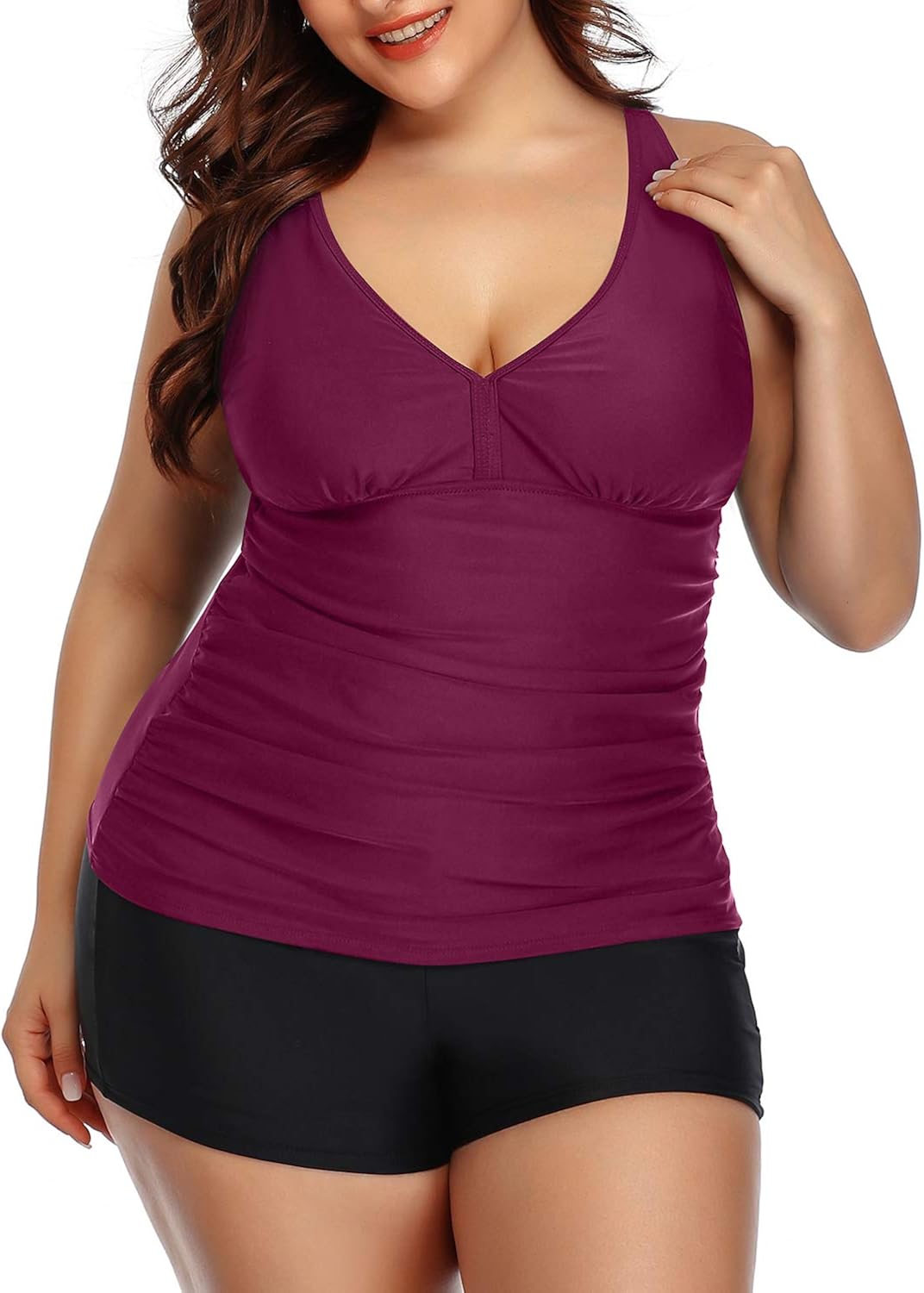 Yonique Plus Size Tankini Swimsuits For Women With Shorts Tummy Control